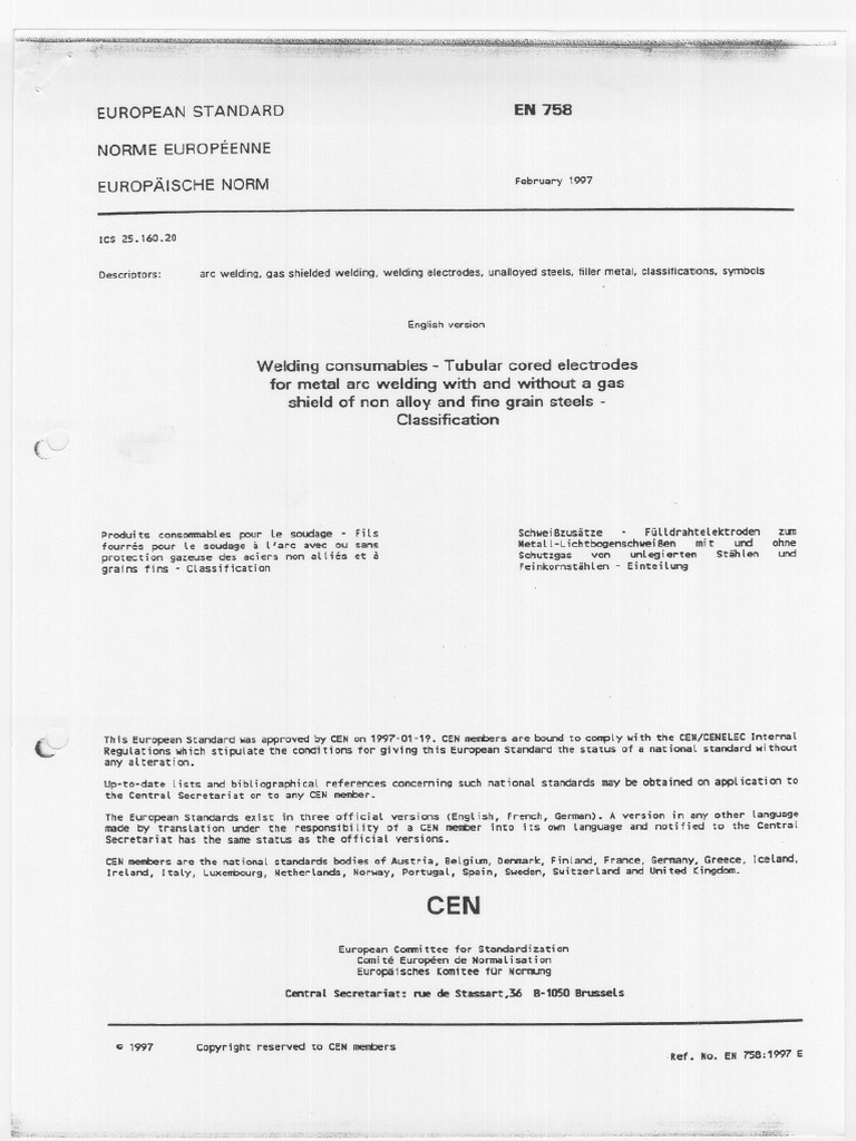 EN 758-1997 - Welding Consumables | PDF