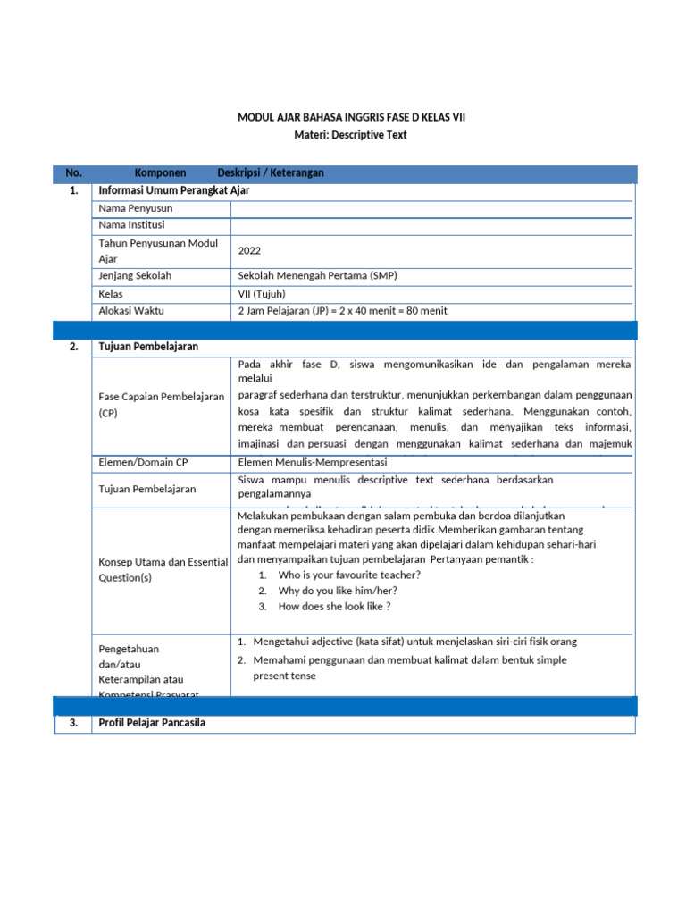 Descriptive Text Kelas 7 | PDF