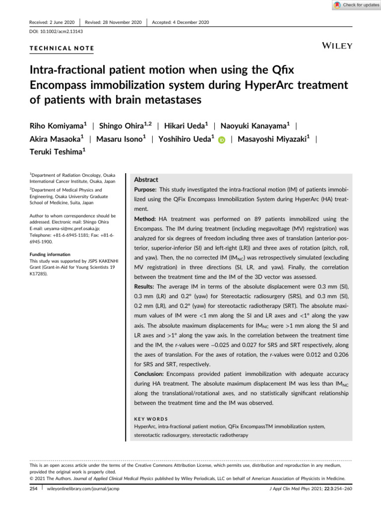 J Applied Clin Med Phys - 2021 - Komiyama - Intra Fractional Patient ...