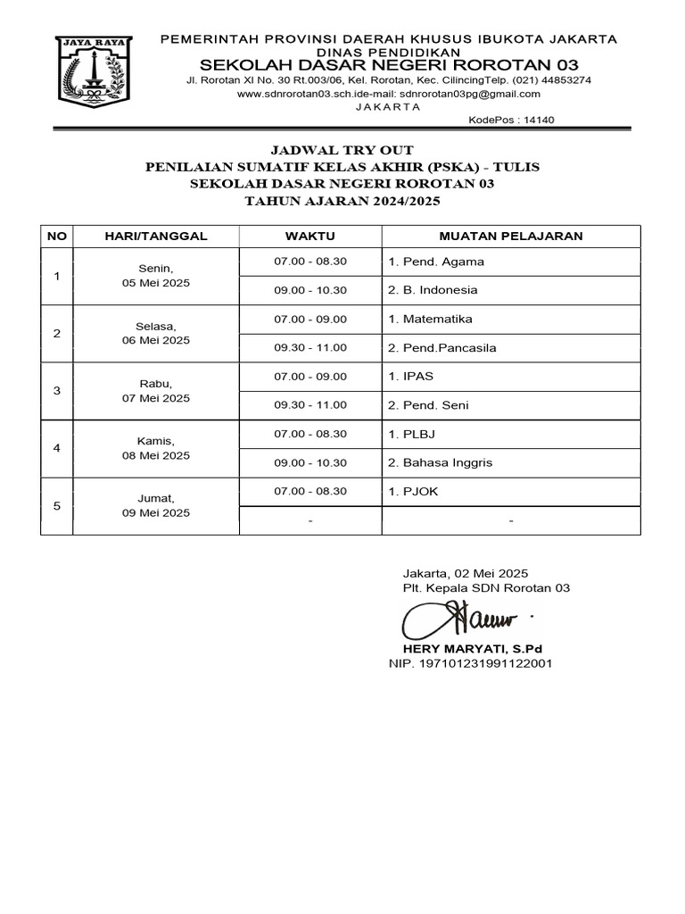 Kelas 6 - Jadwal Try Out | PDF