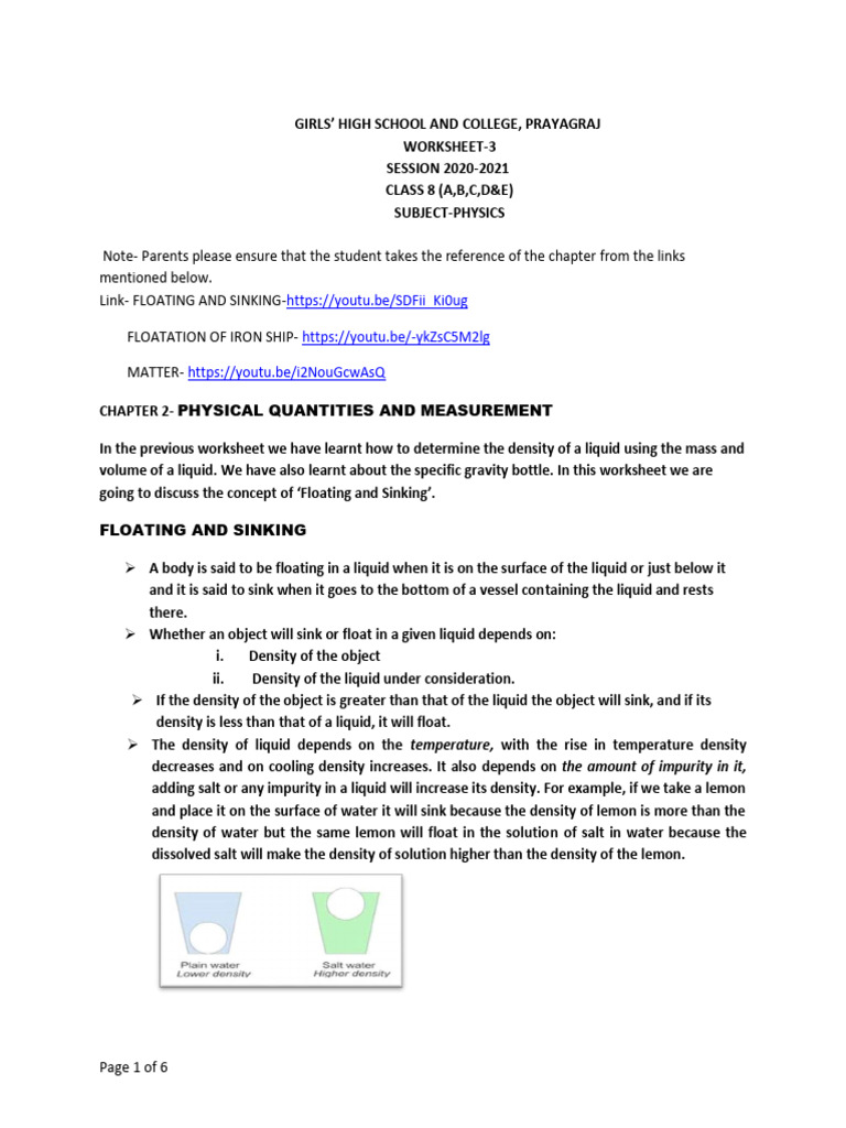 Class 8 Physics Worksheet 3 | PDF | Gases | Liquids