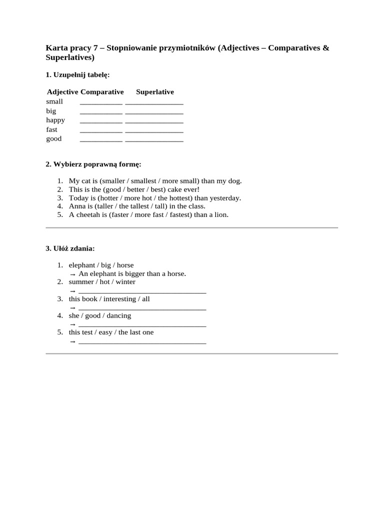 Adjectives: Comparatives & Superlatives Worksheet | PDF