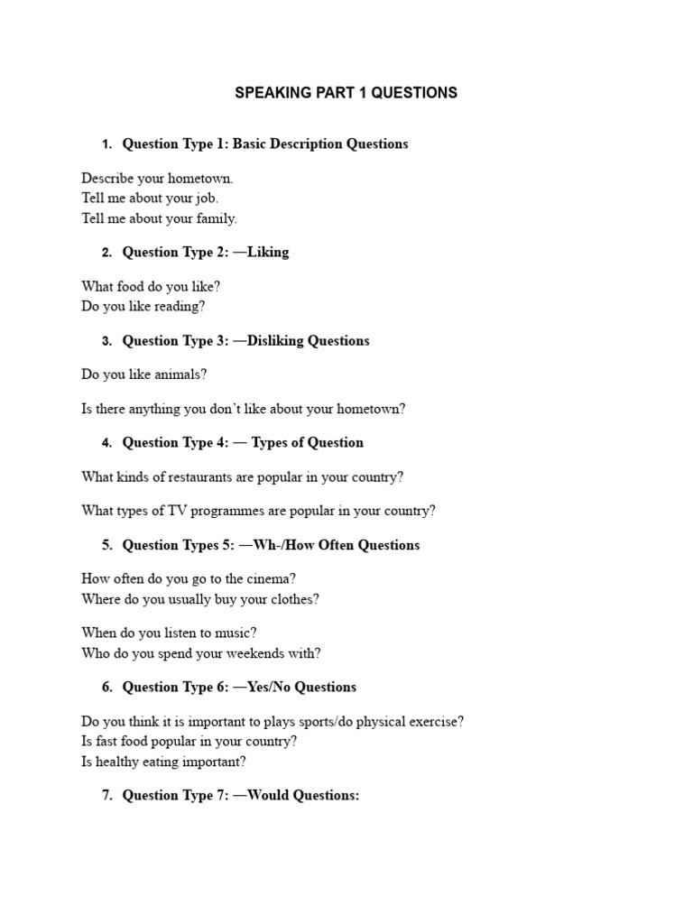 Speaking Part 1 Questions | PDF