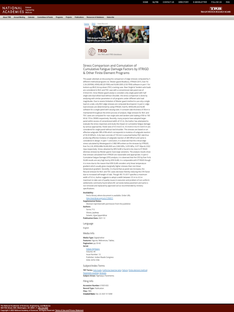 Stress Comparison and Comutation of Cumulative Fatigue Damage Factors ...