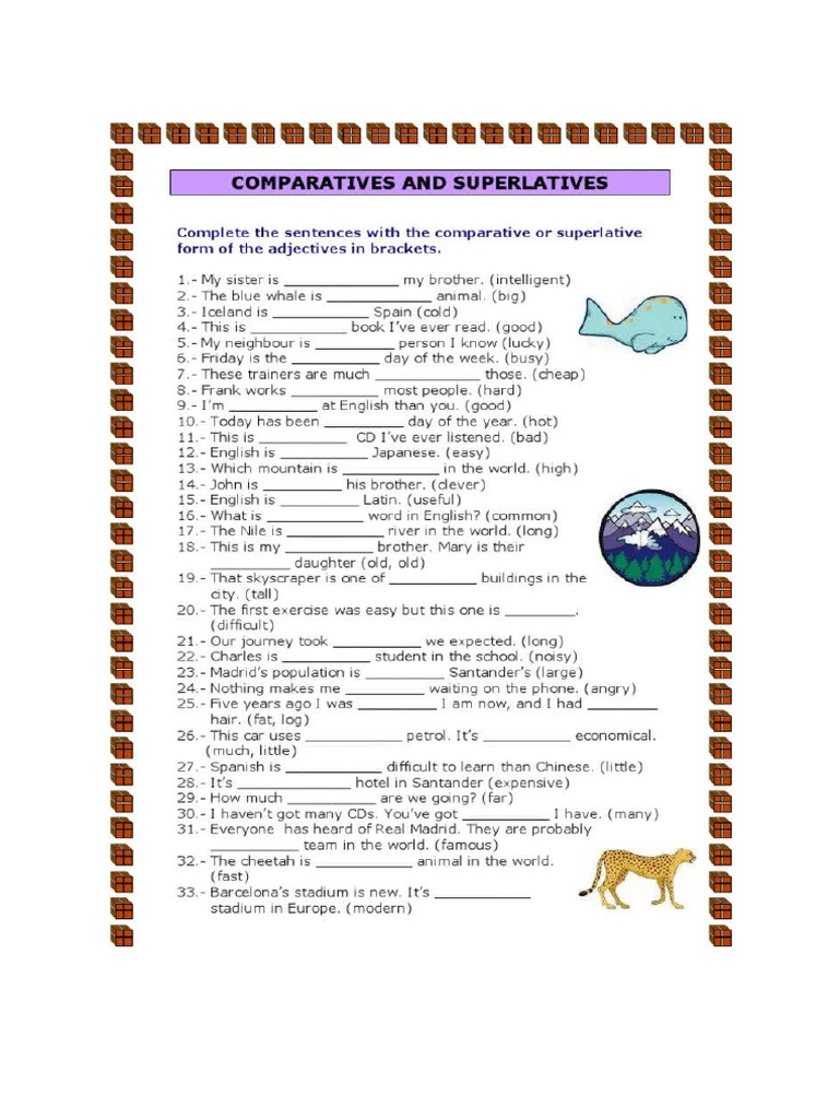 COMPARATIVES AND SUPERLATIVES EXERCISES | PDF