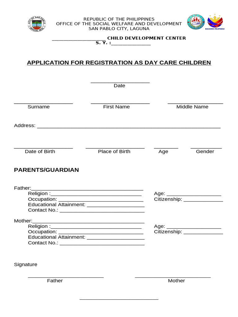 Day Care Registration Application Form | PDF