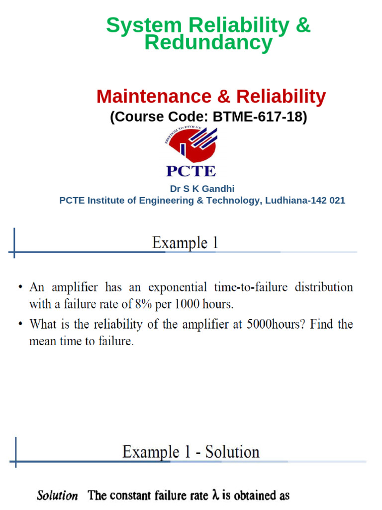 System Reliability & Redundancy (M&R) | PDF | Reliability Engineering