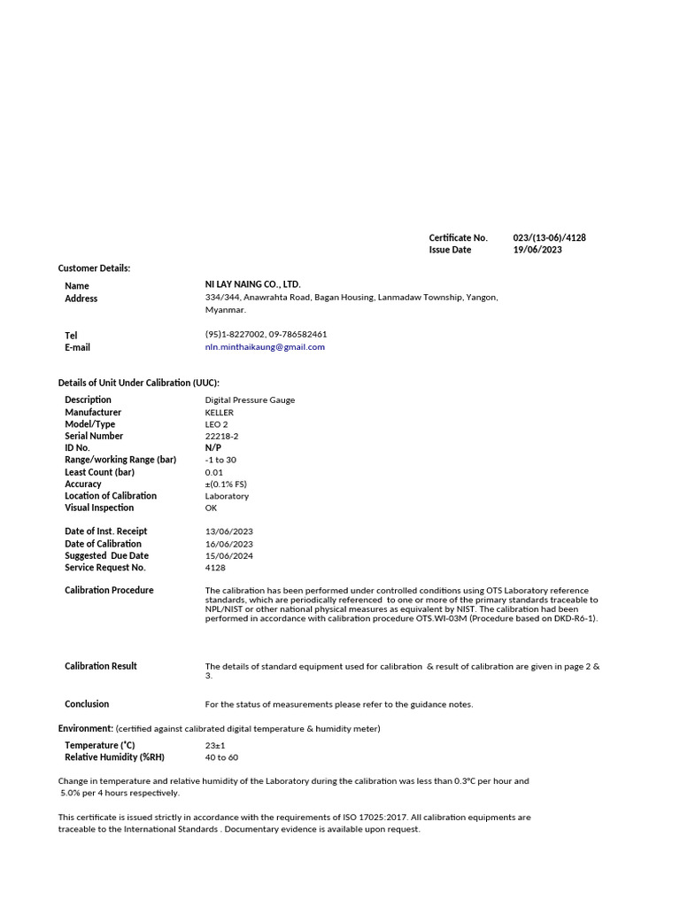 Digital Vacuum Gauge Calibration | PDF | Calibration | Metrology