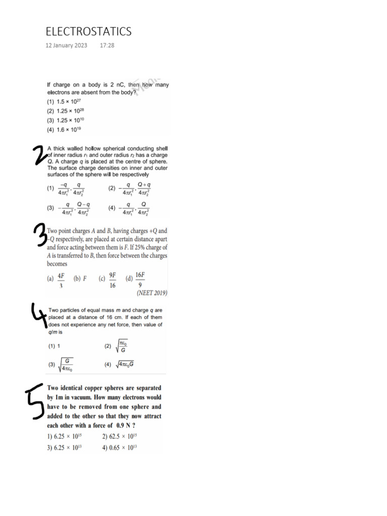 Qb-Field & Charges (Numericals) | PDF