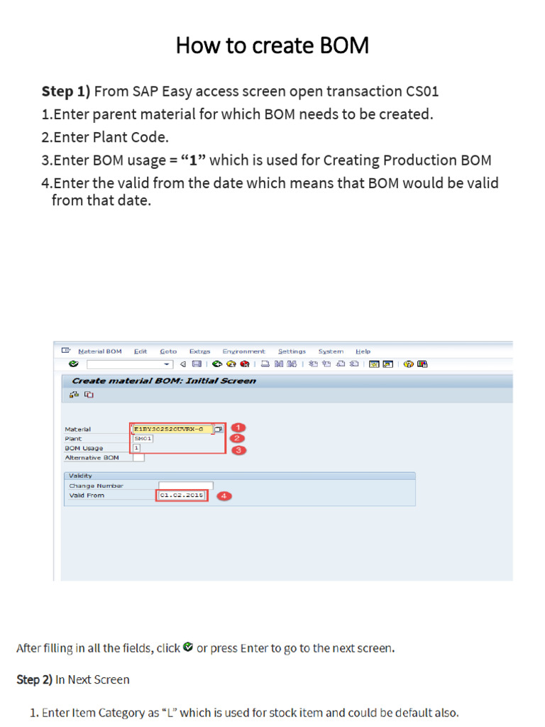 Creating BOM in SAP: Step-by-Step Guide | PDF