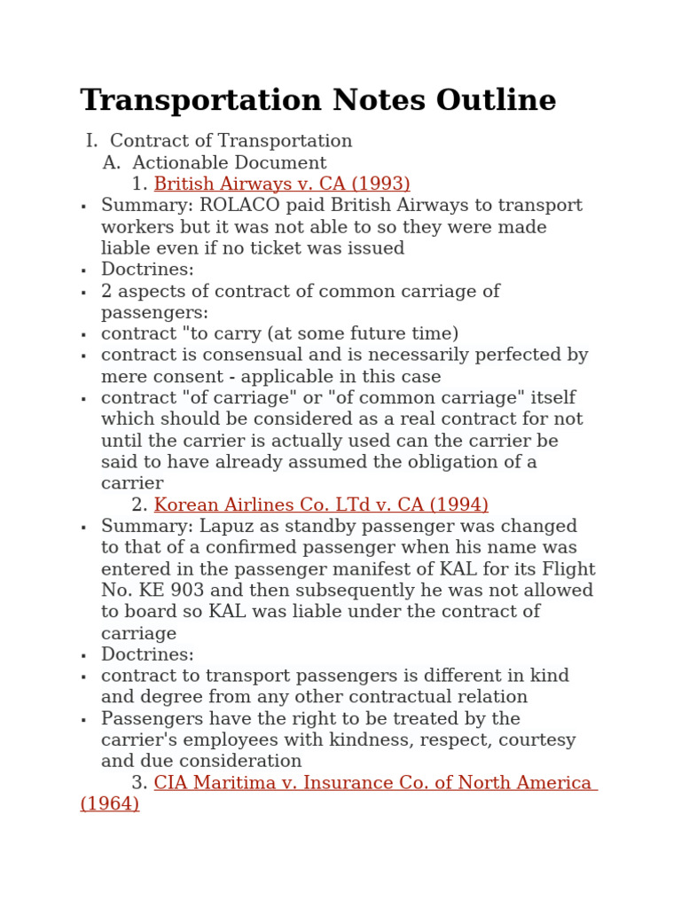 RDCG Transportation Notes Outline | PDF | Bill Of Lading | Legal Liability