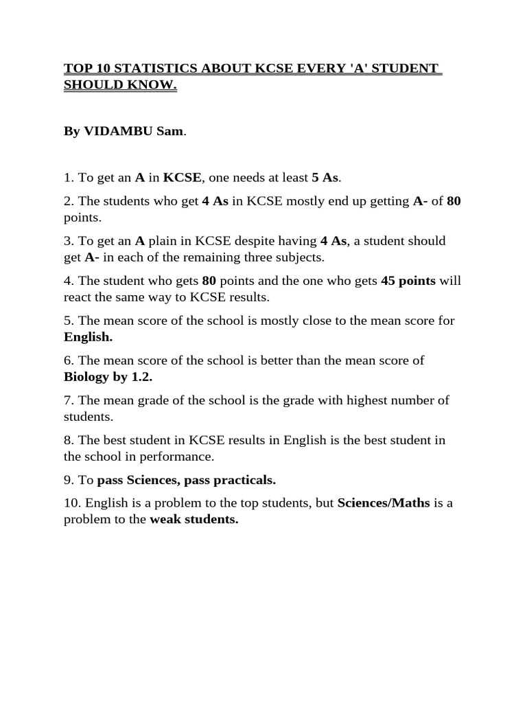 Top 10 Statistics About Kcse Ever1 | PDF