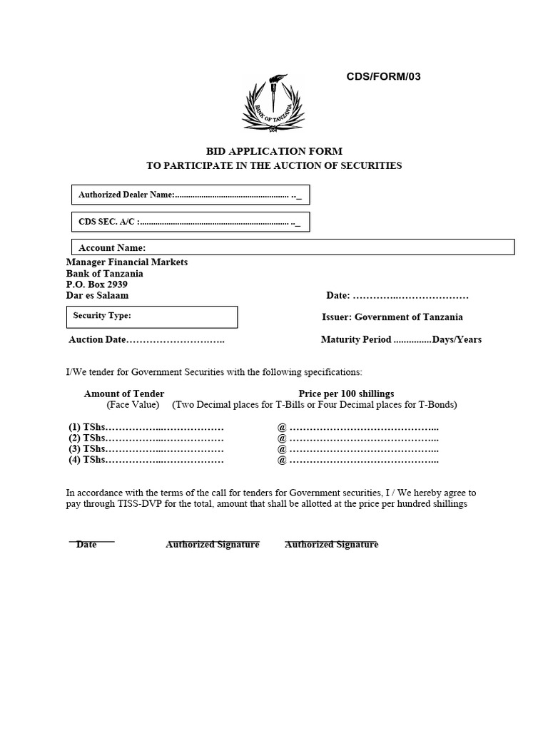 Treasury Bills and Bonds BID Application Form | PDF