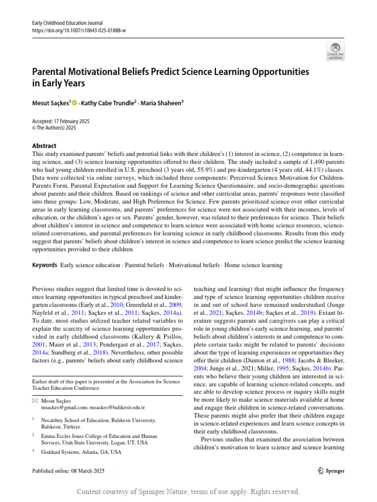 Parental Motivational Beliefs Predict Science Lear | PDF | Factor Analysis | Science