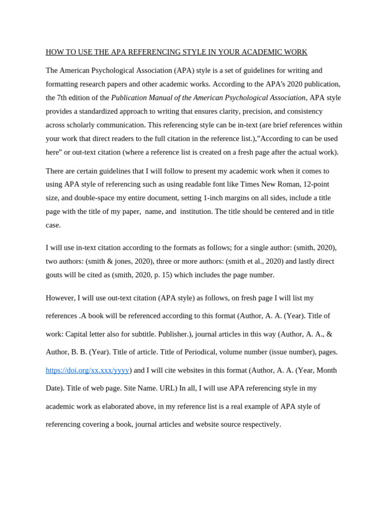 How To Use The Apa Referencing Style in Your Academic Work | PDF | Apa Style | Written Communication