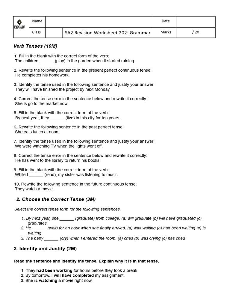 C8&9 SA1 Revision Worksheet 202 Grammar | PDF