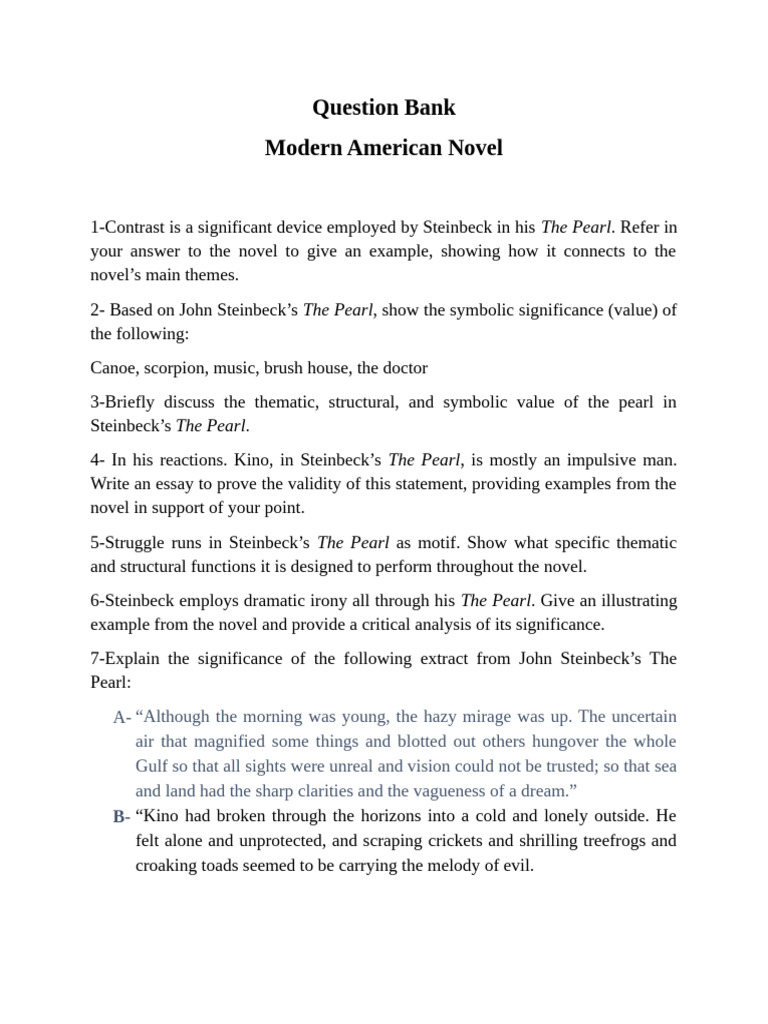 Question Bank Modern American Novel | PDF