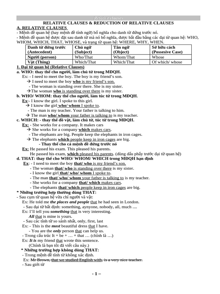 Relative Clause Li Thuyet Bai Tap Dap An | PDF | Syntax | Linguistics