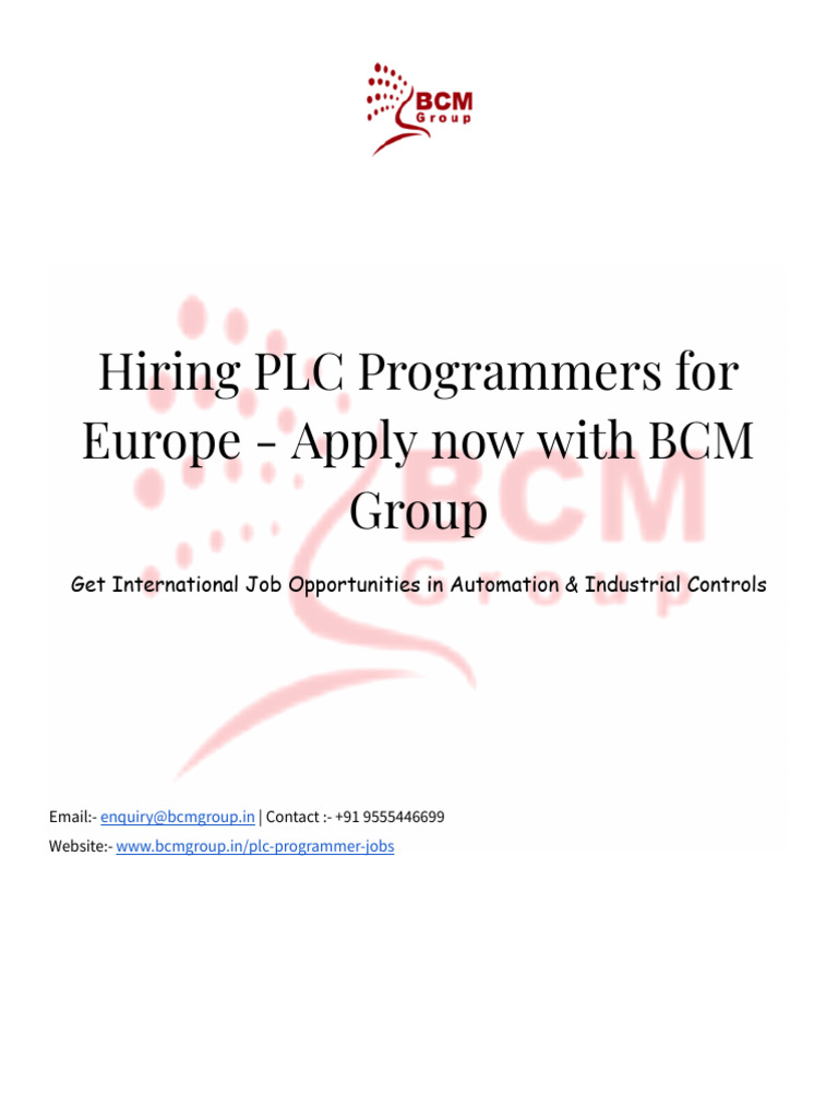 Hiring PLC Programer For Europe-Apply Now With BCM Group | PDF ...