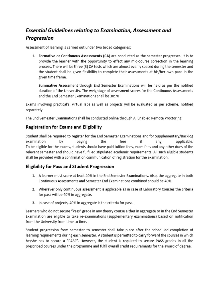Essential Guidelines Relating To Examination | PDF | Educational ...