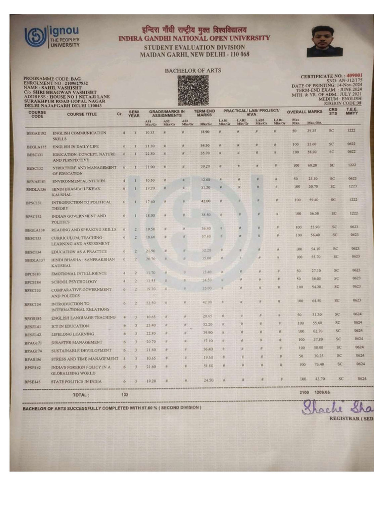 Graduation Marksheet | PDF