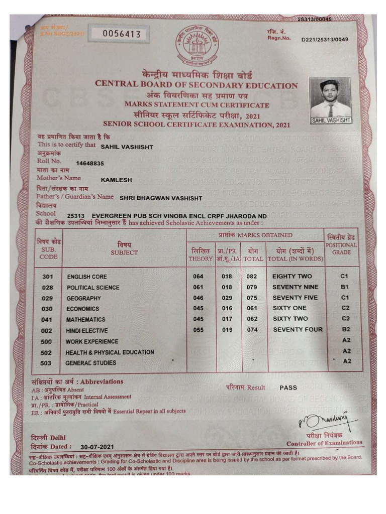 PDF 12th Marksheet | PDF
