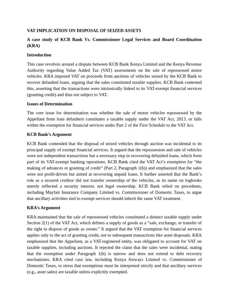 Vat Implication On Disposal of Seized Assets | PDF | Value Added Tax ...