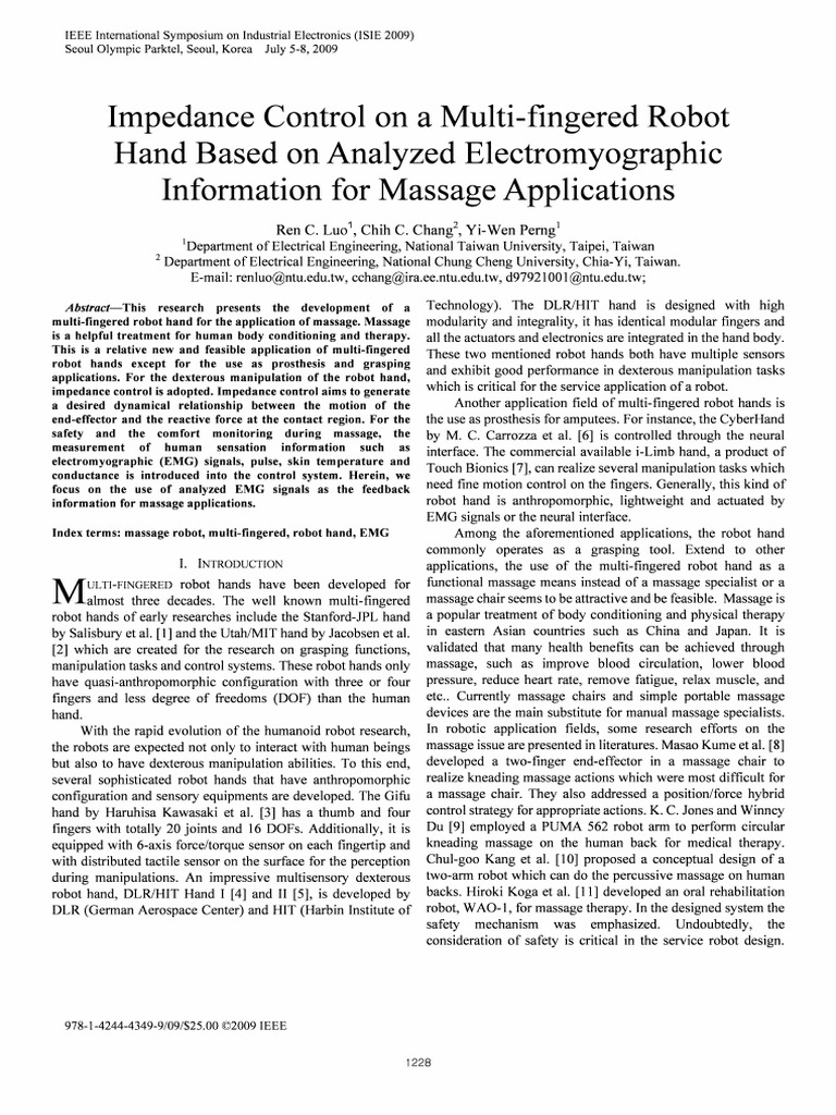 (2009) Impedance Control On A Multi-Fingered Robot Hand Based On Analyzed Electromyographic Hand ...