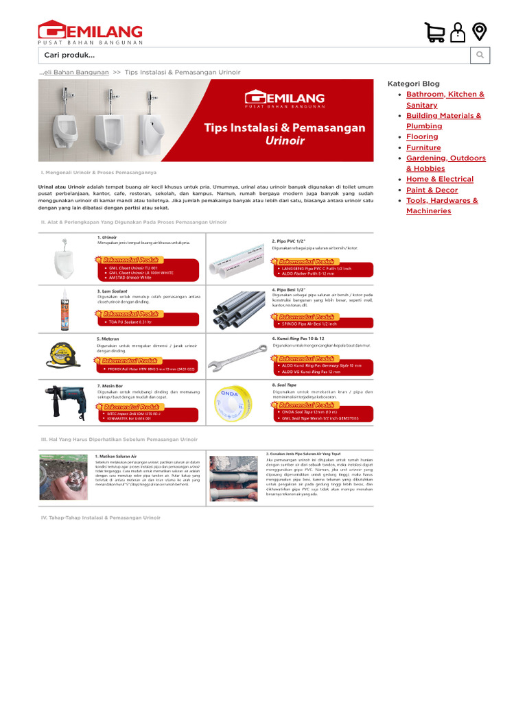 Tips Instalasi & Pemasangan Urinoir | PDF