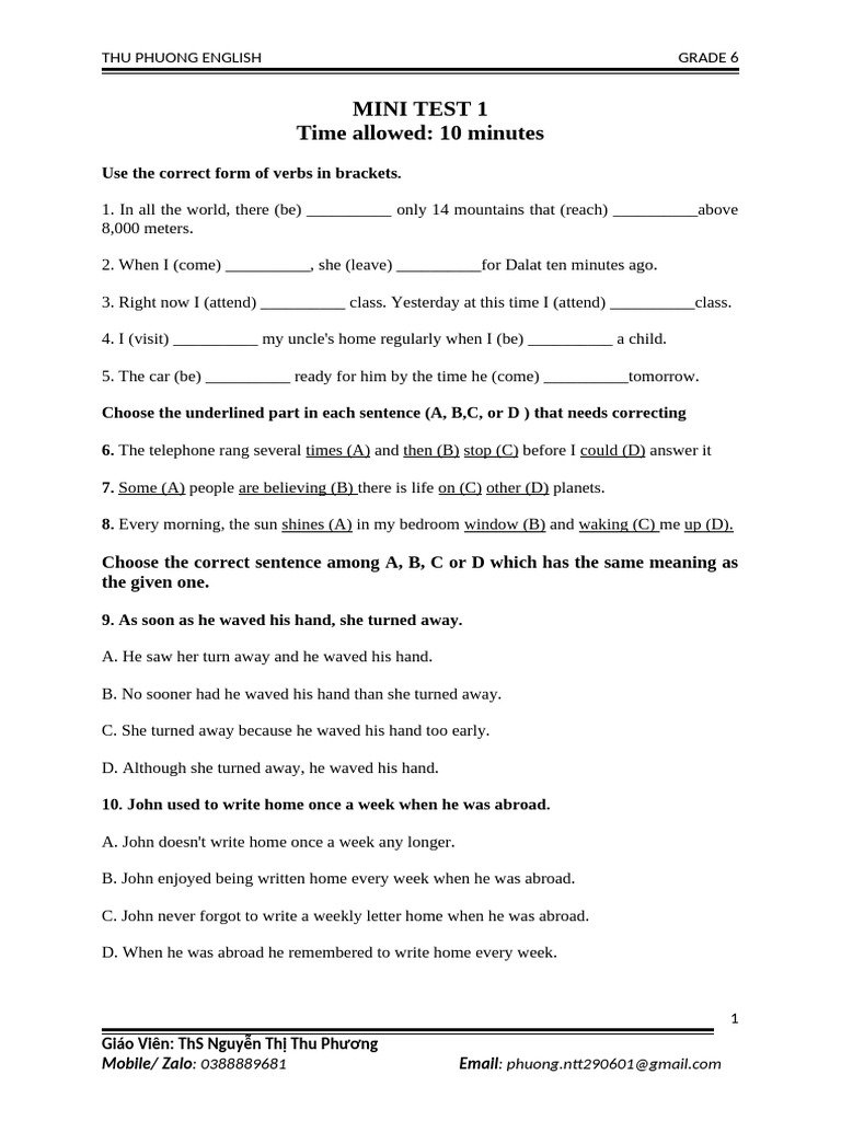 G6 - Mini Test 1 | PDF