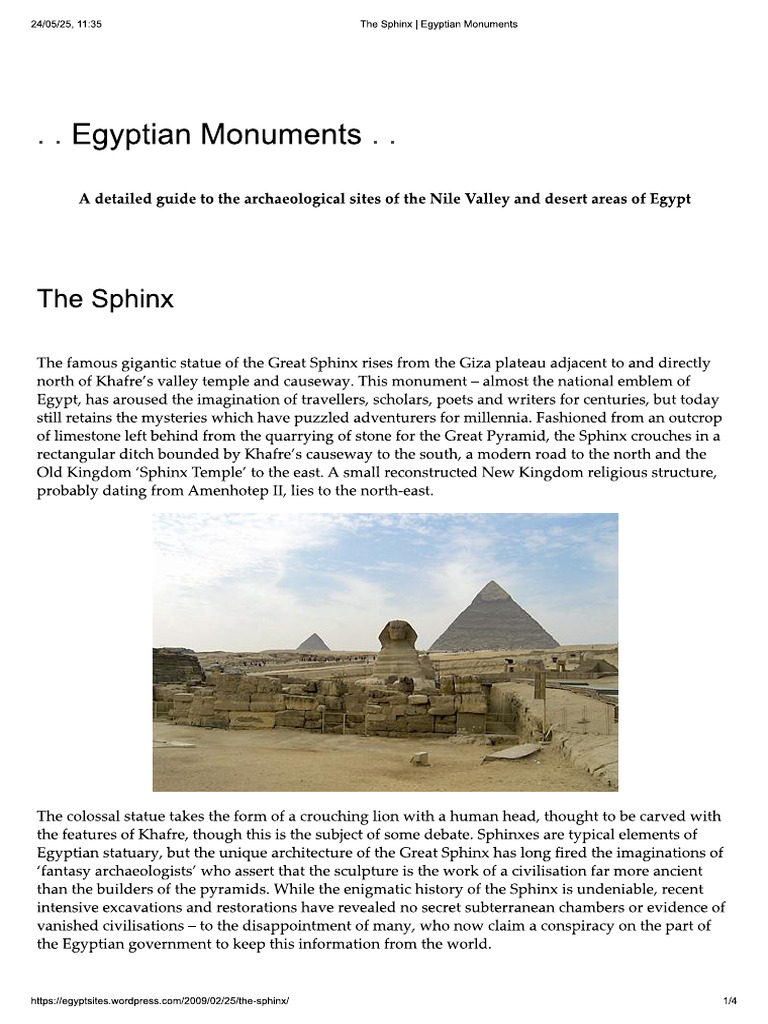 The Sphinx - Egyptian Monuments | PDF