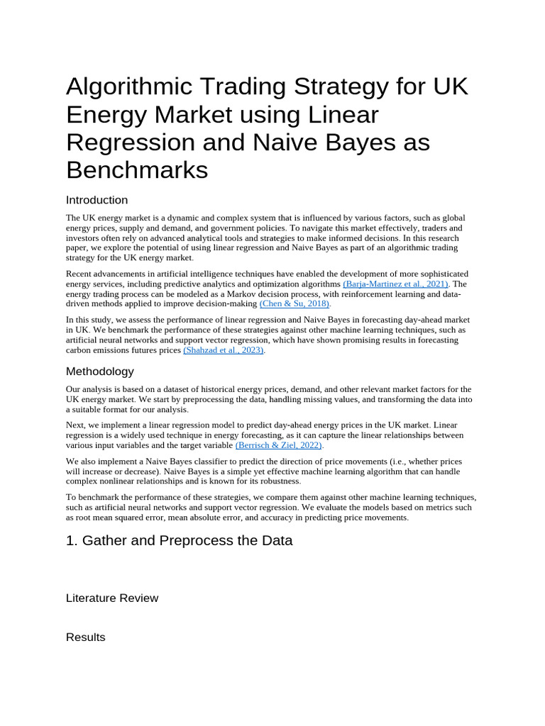 Algorithmic Trading Strategy For Uk Energy Market Using Linear Regression and Naive Bayes As ...