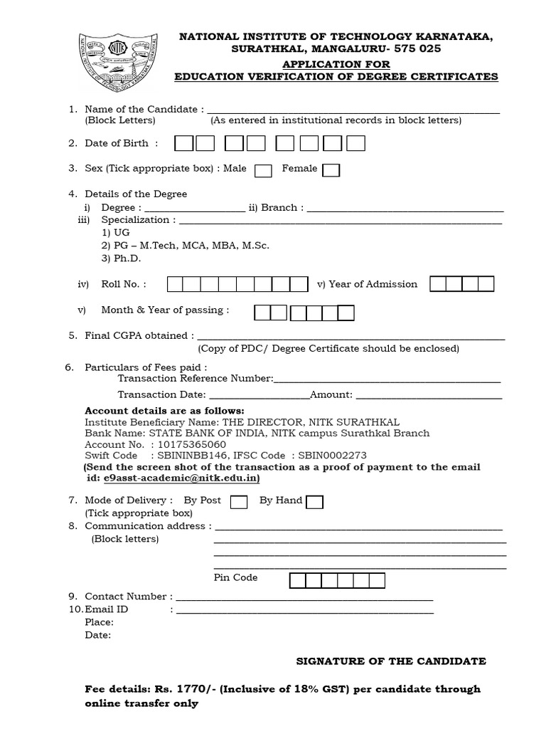 Application For Degree Verification | PDF