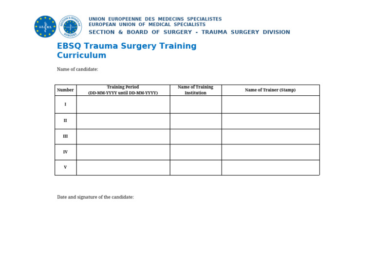 EBSQ Trauma Surgery Training Curriculum | PDF