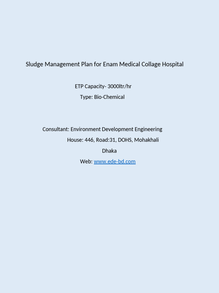 Sludge Management Plan for Enam Medical Collage Hospital | PDF ...