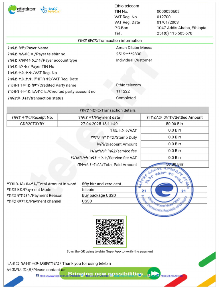 Telebirr - Buy Package USSD | PDF
