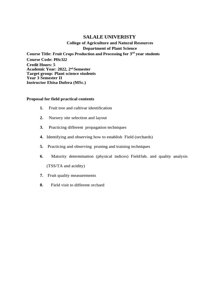 11practical Proposal For Fruit Course | PDF