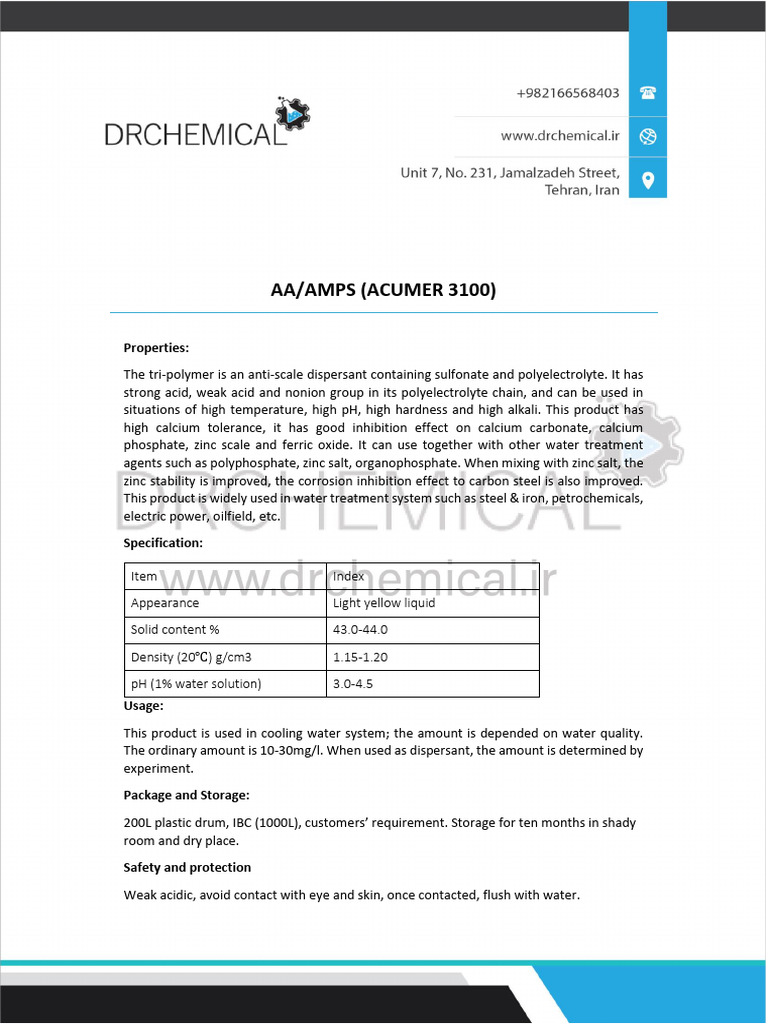 Acumer 3100: Terpolymer for Water Treatment | PDF