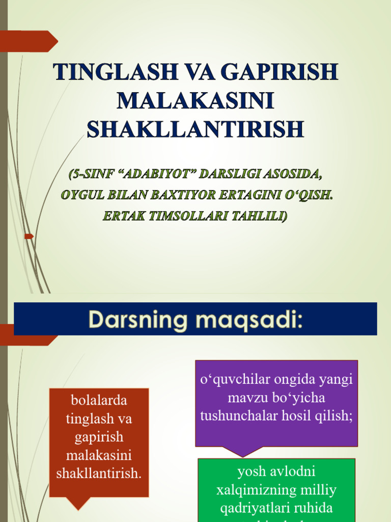 Tinglash Va Gapirish Malakasini Shakllantirish | PDF