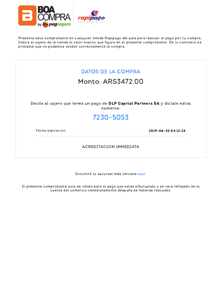 Pago en Rapipago: Comprobante y Proceso | PDF