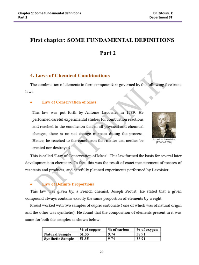 Laws of Chemical Combinations Explained | PDF | Acid | Mole (Unit)