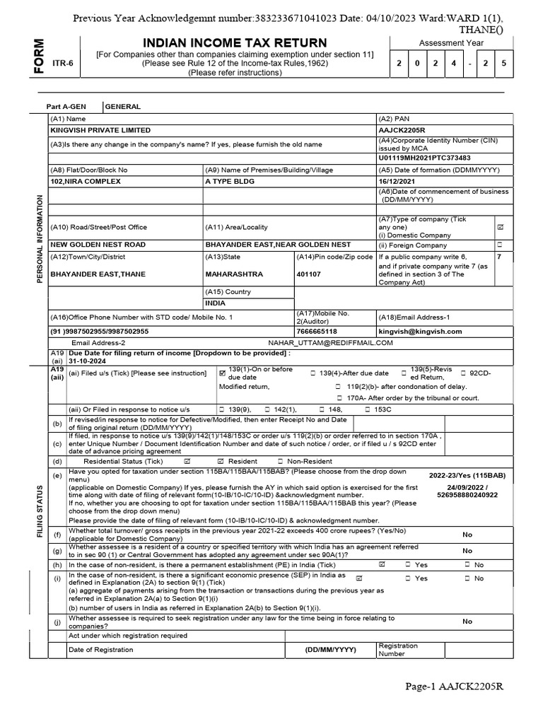 Indian Income Tax Return | PDF | Payments | Securities (Finance)