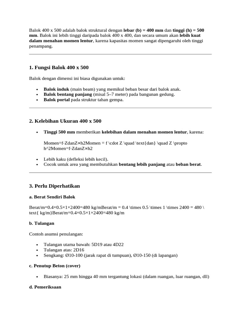 Kelebihan Balok 400 x 500 untuk Struktur | PDF