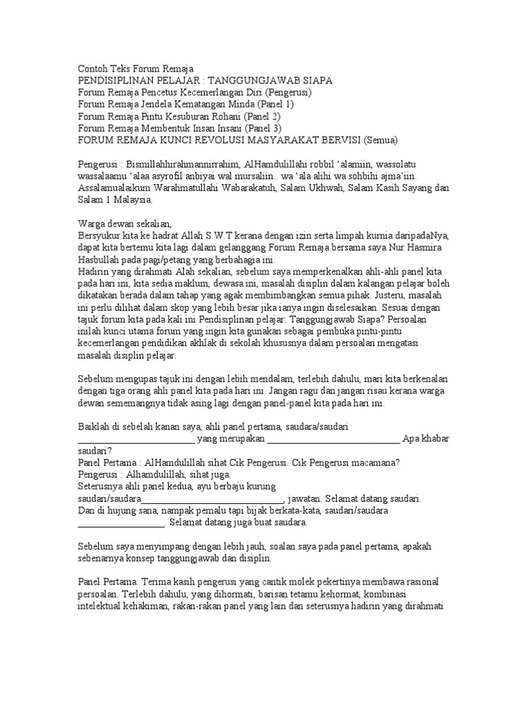 Contoh Teks Forum Remaja | PDF