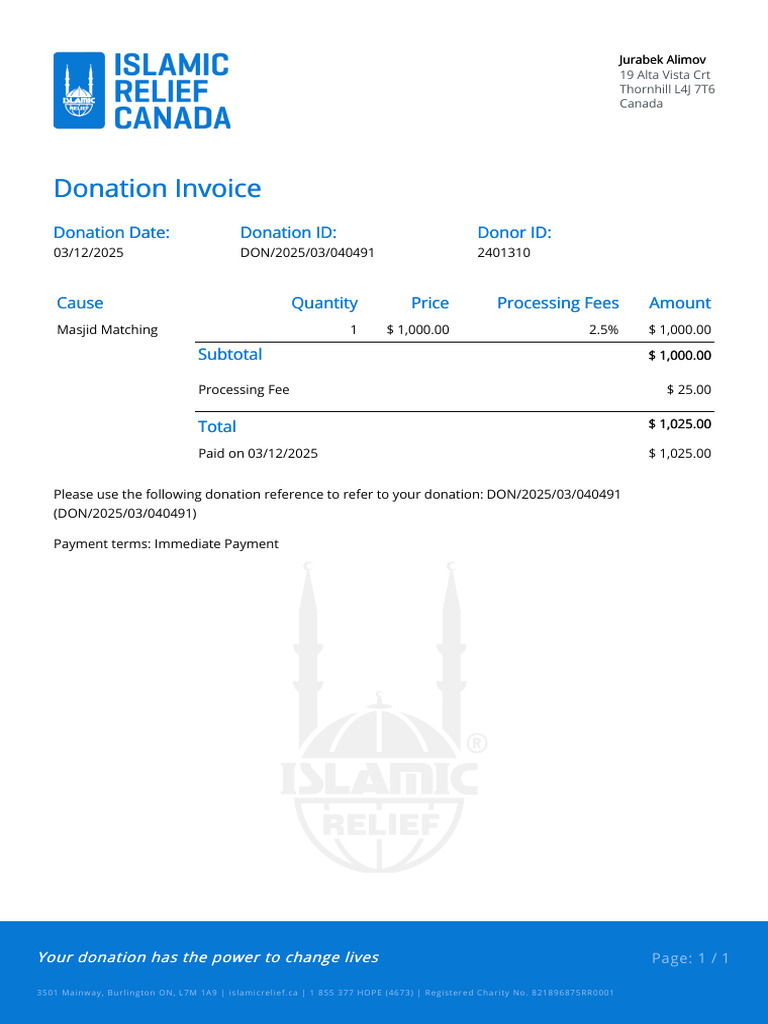Donation Invoice DON202503040491 | PDF