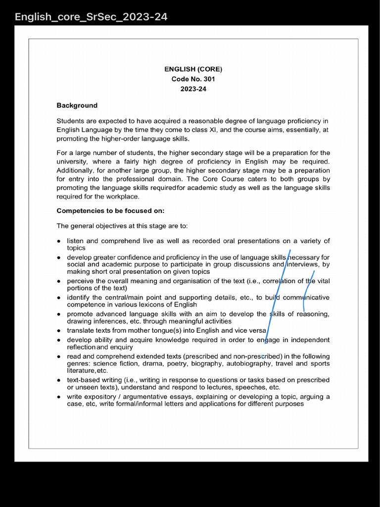 English - Core - SrSec - 2023-24 6 | PDF