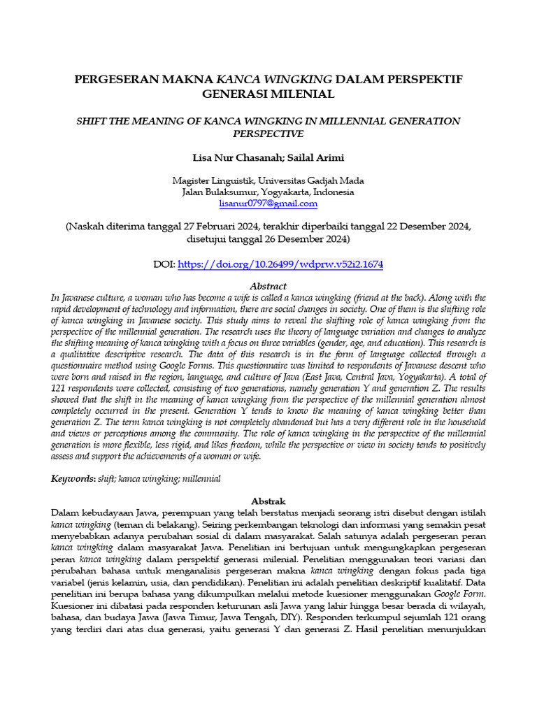 Pergeseran Kanca Wingking Dalam Budaya Jawa | PDF