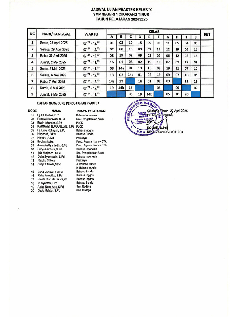 Jadwal Ujian Praktek Tahun 2025 | PDF