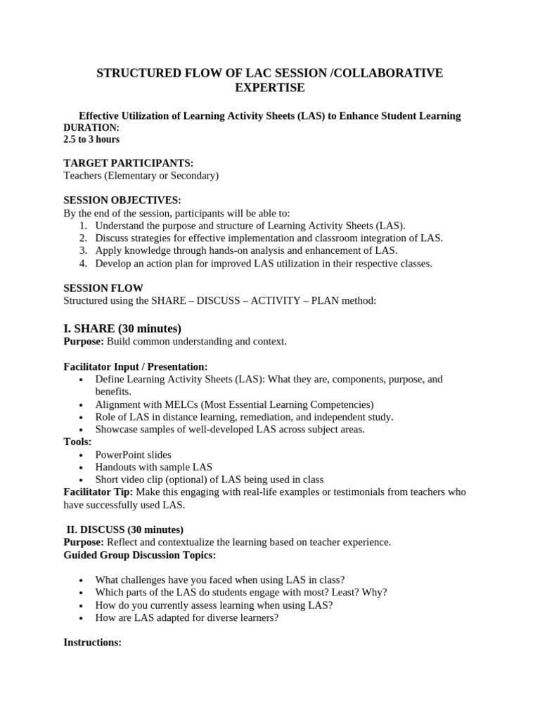 Structured Flow of Lac Session & Ce | PDF | Learning | Educational ...