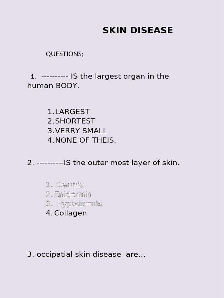 Skin Disease Quiz and Information Guide | PDF